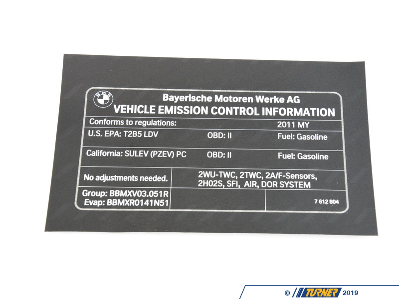71227612804 - Genuine BMW Label "exhaust Emission" - 71227612804 ...