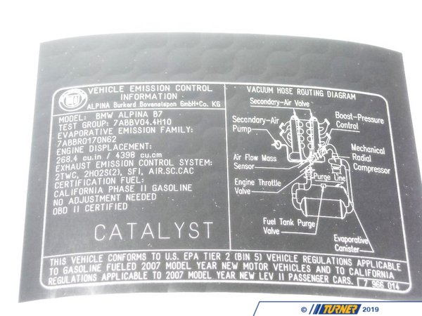 71227966014 - Genuine BMW Label "Exhaust Emission" Alpina - 71227966014 ...