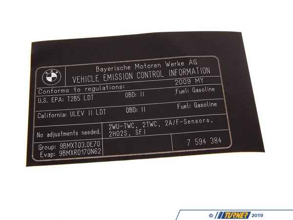 71227594384 - Genuine BMW Label "Exhaust Emission" Mj09 - 71227594384 ...