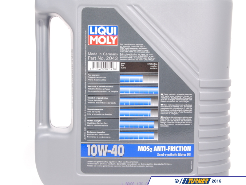 2043 - Liqui-Moly M0S2 Anti Friction 10w40 Engine Oil - 5 Liters ...