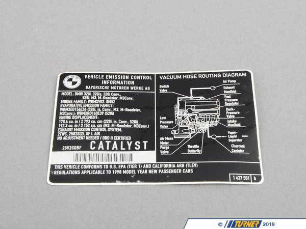 71211437501 - Genuine BMW Label "Exhaust Emission" Mj98 - 71211437501 ...