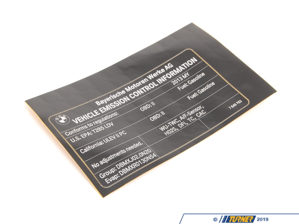 71227649763 - Genuine BMW Label "Exhaust Emission" My13 - 71227649763 ...