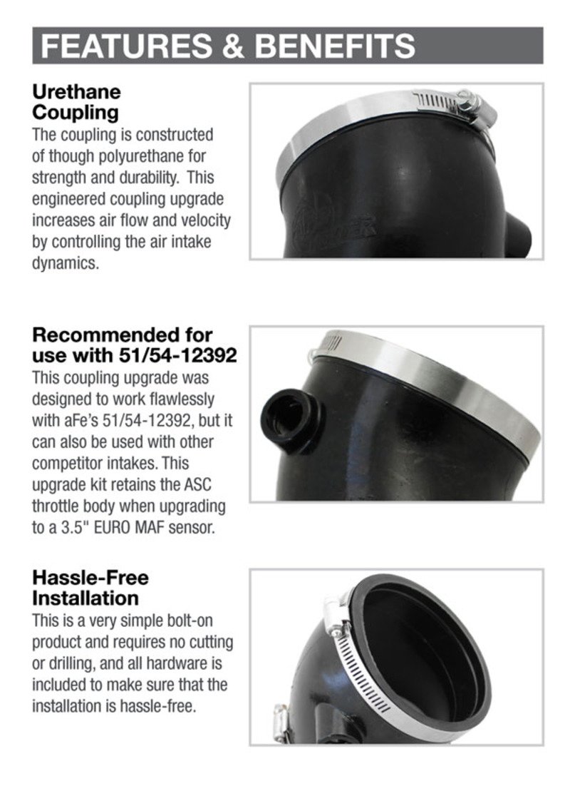 54-12399 - aFe Intake Tube - E36 M3 (for upgraded 3.5 inch HFM ...